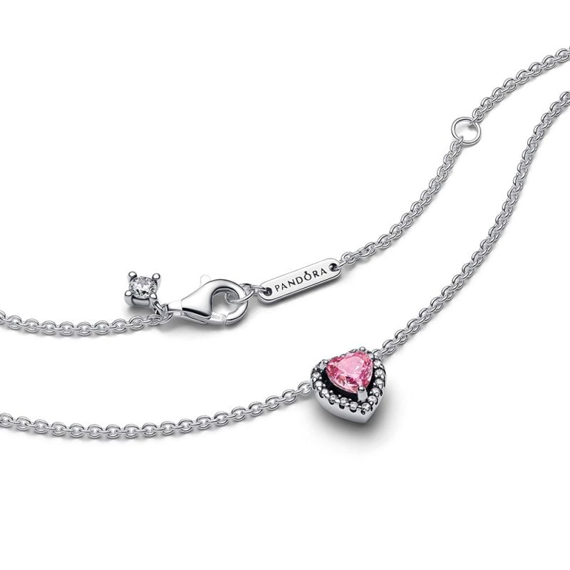 Pandora Pink Elevated Heart Necklace 398425C02-45 | Kulta-Center.com